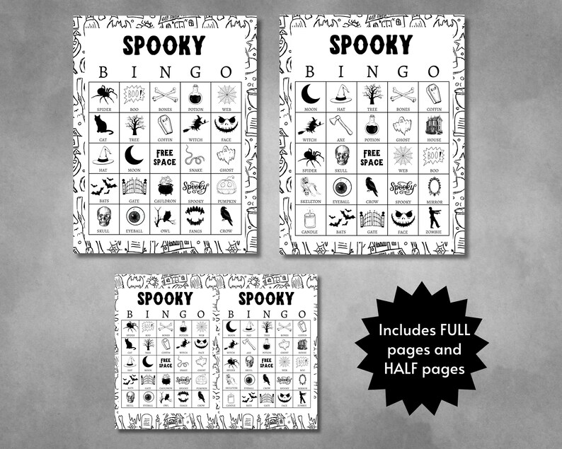 Spooky Bingo Cards, Halloween Party Game for Kids, Teens, and Adults ...