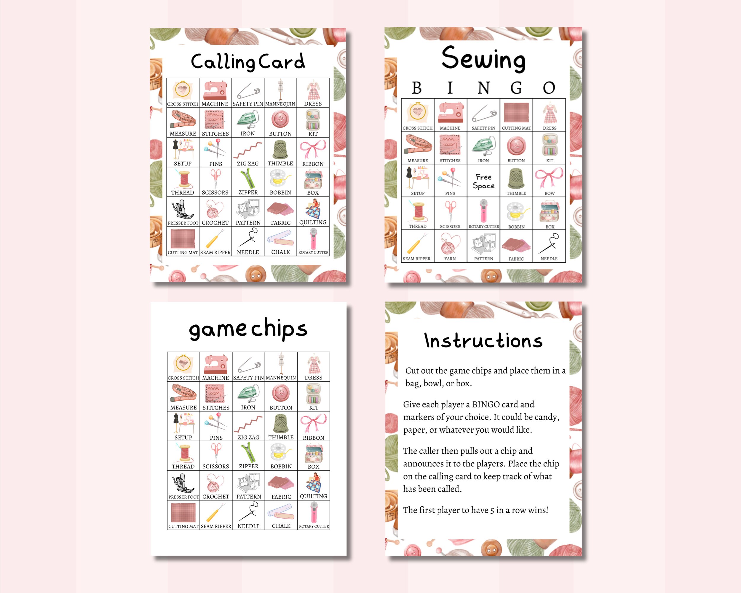 Sewing Bingo Cards, Printable Sewing Class Game for Kids, Teens, and ...
