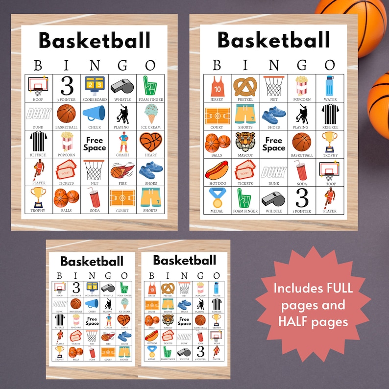 Basketball Bingo Cards, Printable Basketball Party Game for Kids, Teens ...