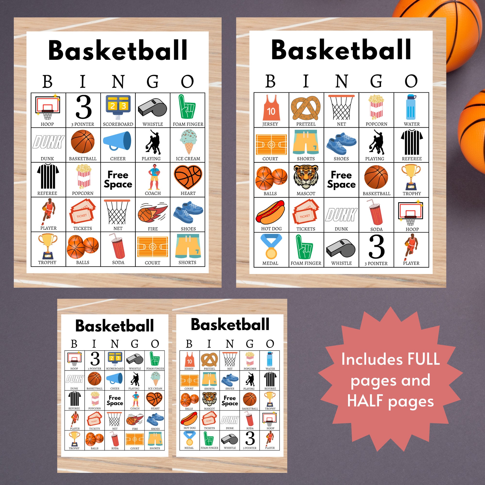 Basketball Bingo Cards, Printable Basketball Party Game for Kids, Teens ...