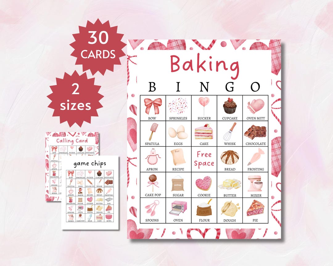 Valentine's Day Baking Bingo Cards, Printable February Party Game for ...