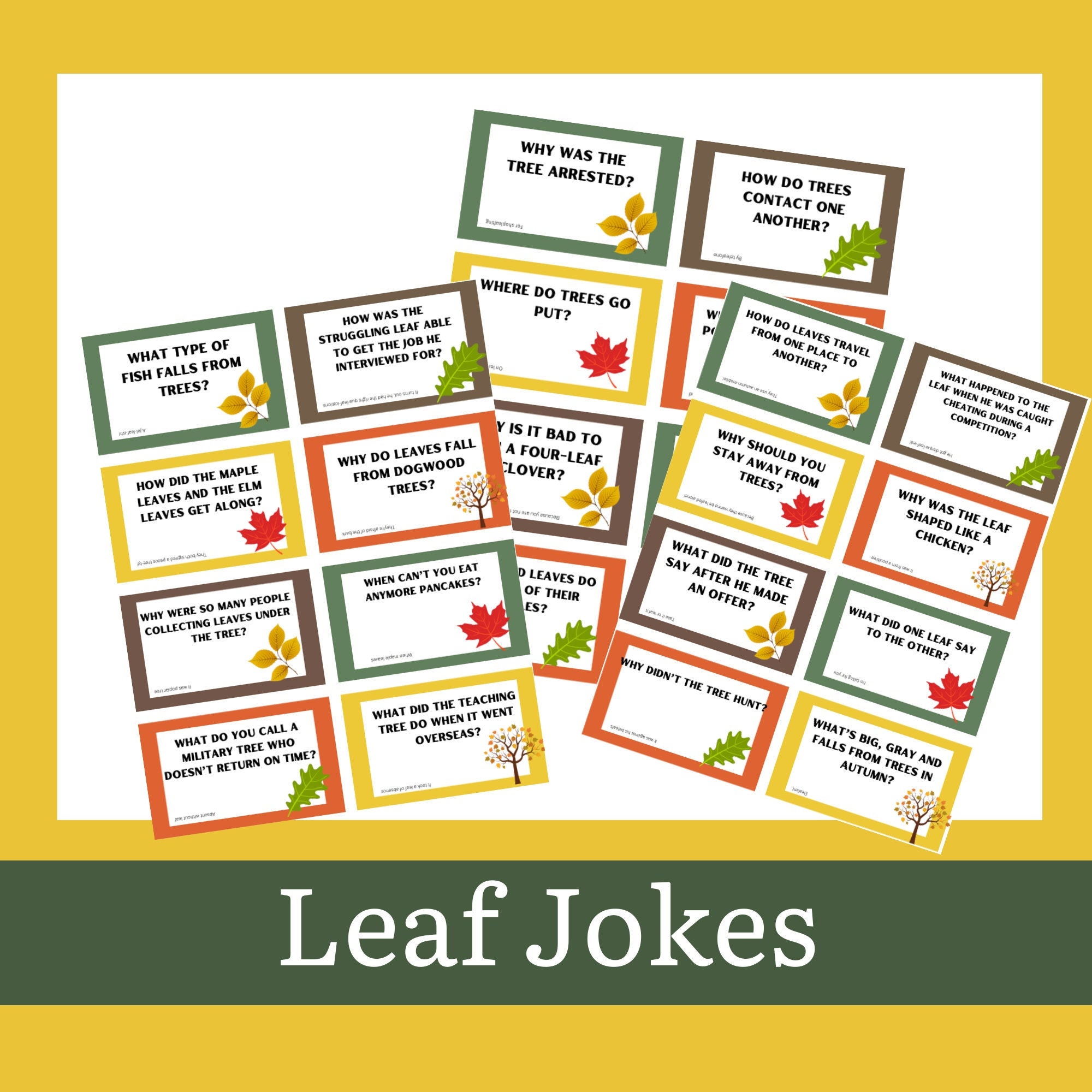 Leaf Joke Cards, Printable Autumn Lunchbox Notes for Kids - Etsy