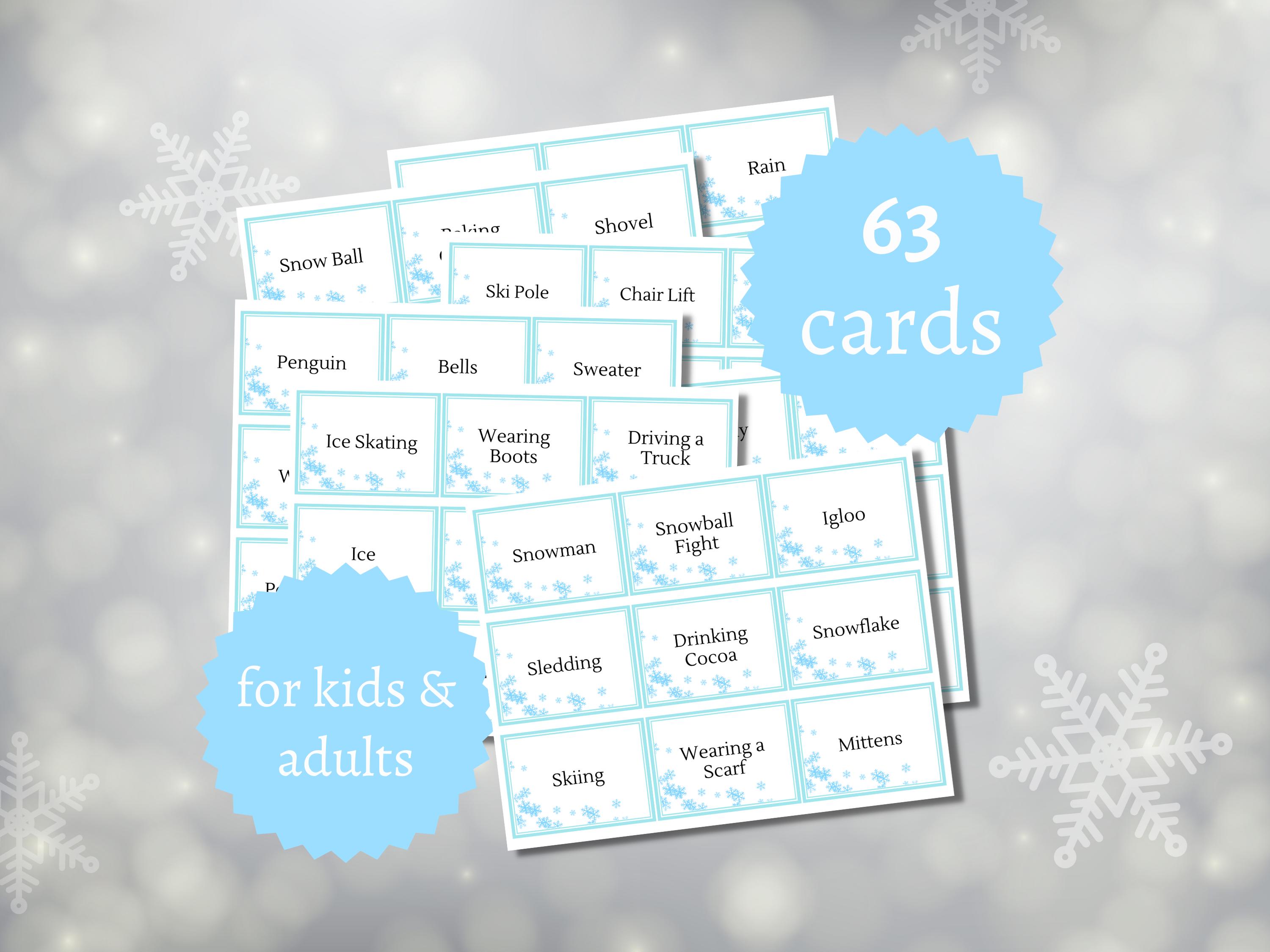 Winter Charades Cards, Printable Pictionary Game, Snow Day Activity for ...