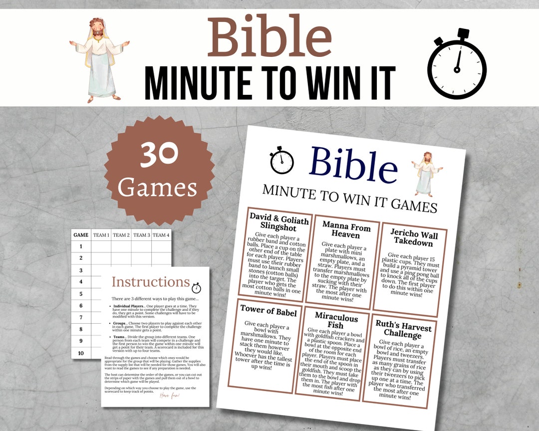 Bible Minute to Win It Games, Printable Bible Games, Bible Party Games ...
