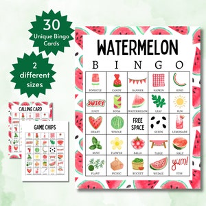 Watermelon Bingo Cards, Printable Summer Party Game for Kids and Adults ...