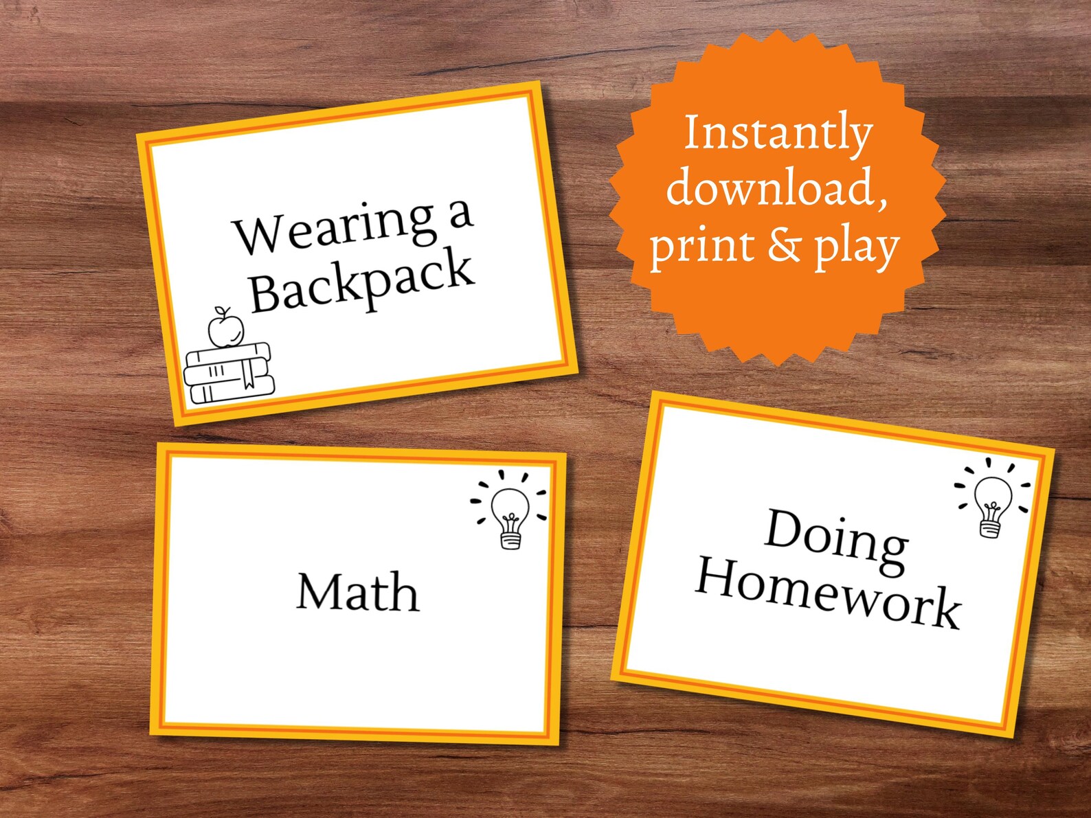 Back to School Pictionary Cards, Printable Classroom Charades, School ...