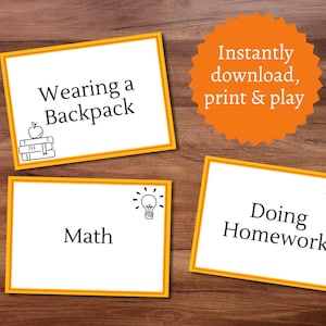 Back to School Pictionary Cards, Printable Classroom Charades, School ...