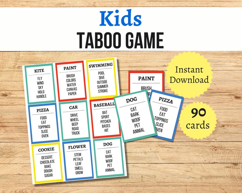 Kids Taboo Game, Printable Family Card Game, Simple and Fun Activity ...