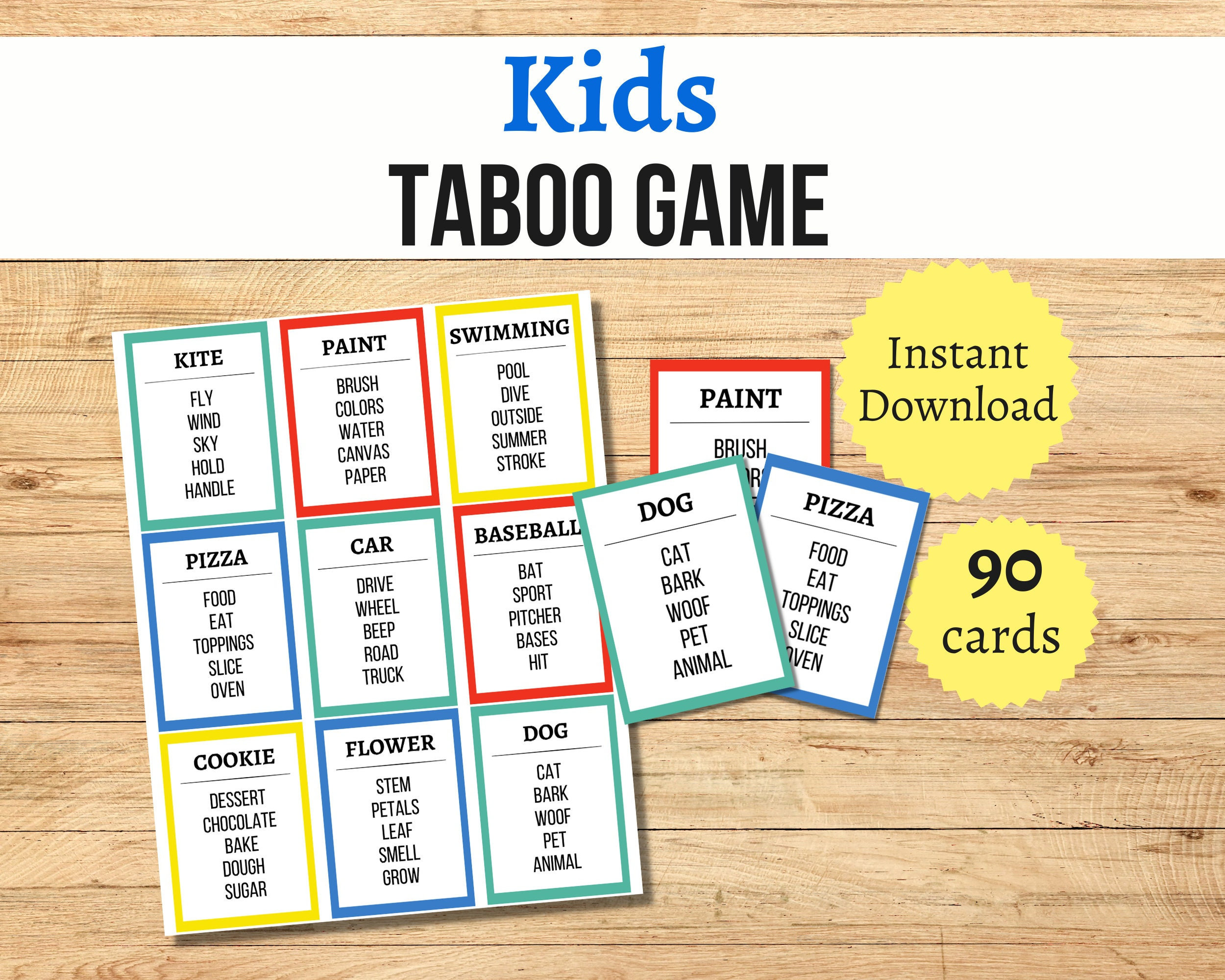 Kids Taboo Game, Printable Family Card Game, Simple and Fun Activity ...