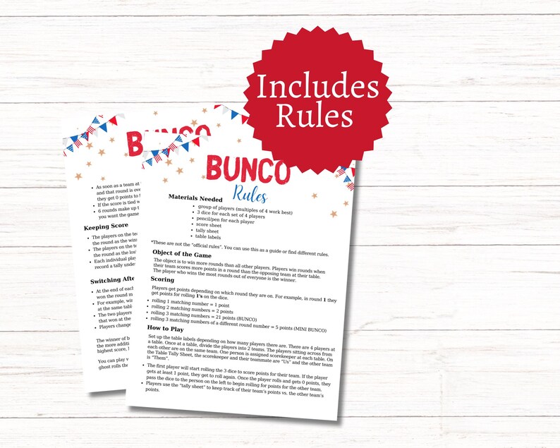 4th of July Bunco Bundle, Printable Independence Day Party Game for ...