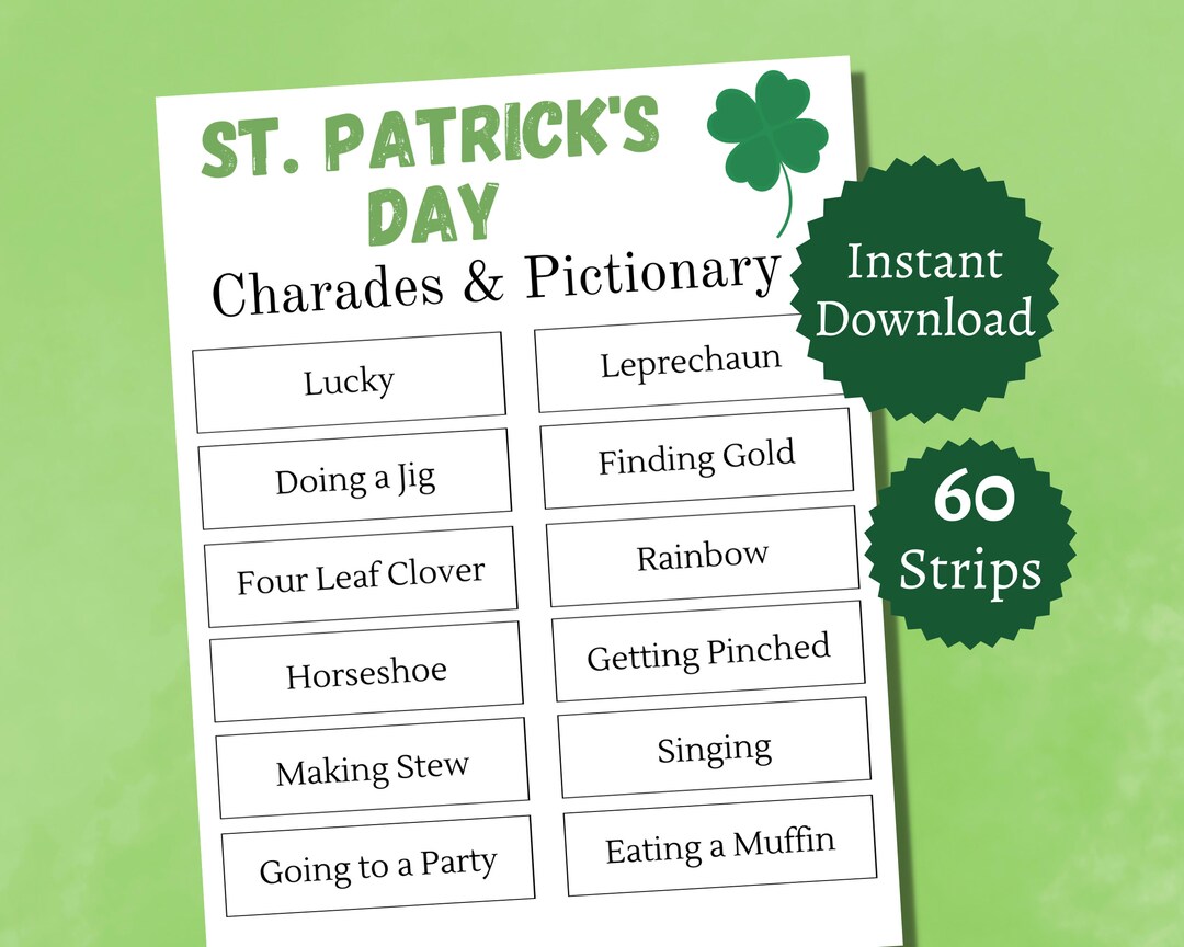 St. Patrick's Day Charades Game, Printable Pictionary Cards, Irish ...