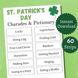 St. Patrick's Day Charades Game, Printable Pictionary Cards, Irish ...