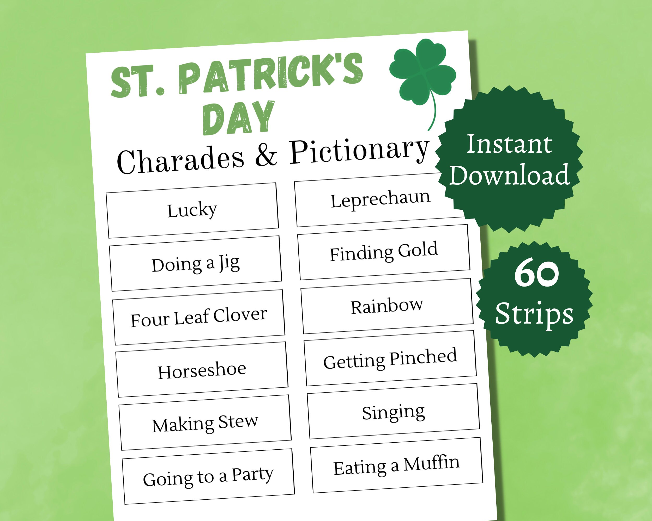 St. Patrick's Day Charades Game, Printable Pictionary Cards, Irish ...