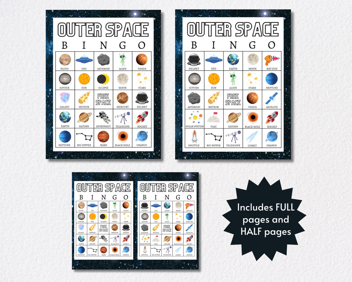 Outer Space Bingo Cards, Solar System Party Game, Printable Planet ...