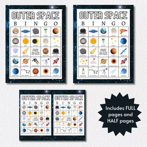 Outer Space Bingo Cards, Solar System Party Game, Printable Planet ...