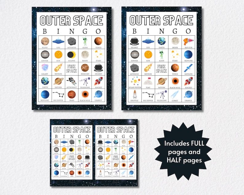 Outer Space Bingo Cards, Solar System Party Game, Printable Planet ...