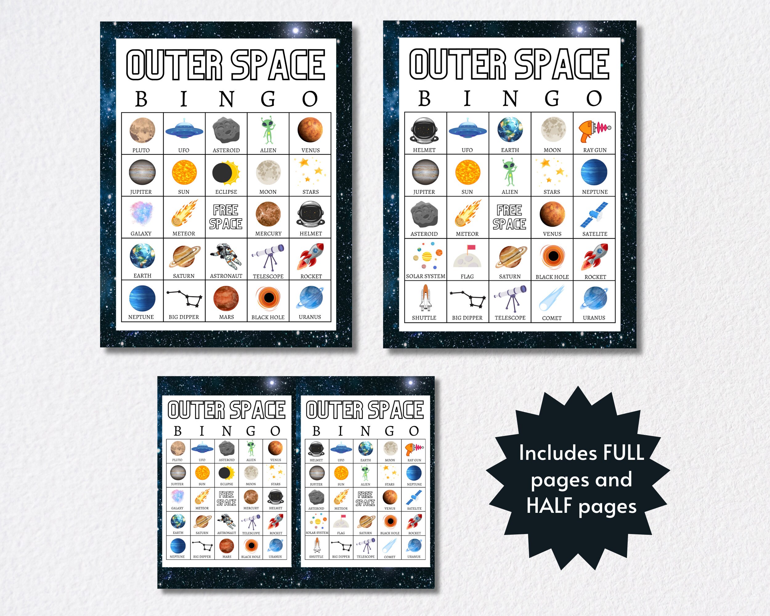 Outer Space Bingo Cards, Solar System Party Game, Printable Planet ...