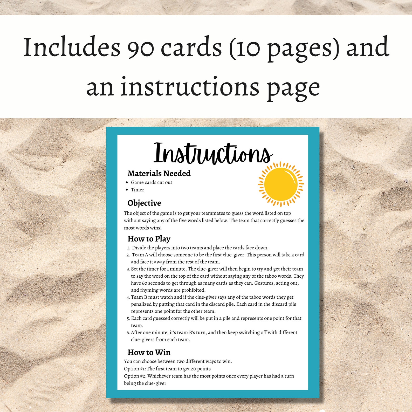 Summer Taboo Game, Printable Luau Activity for Kids and Adults - Etsy