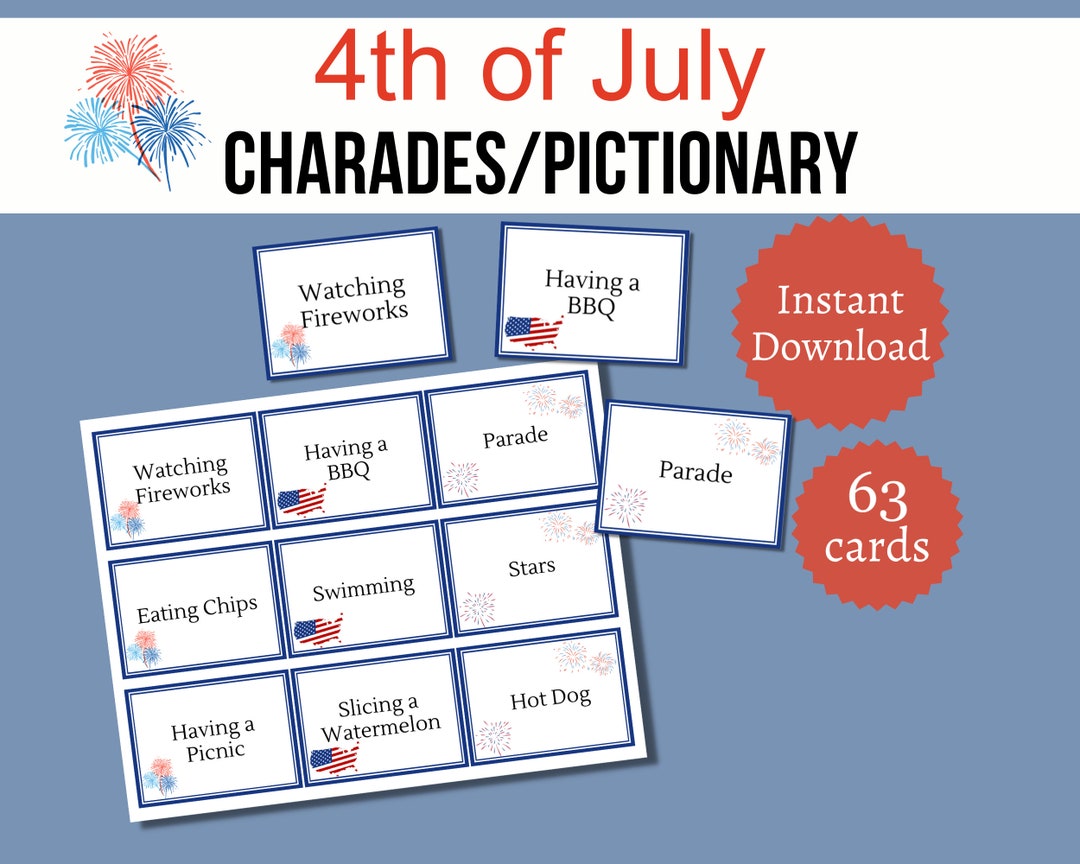 Fourth of July Charades Cards, Printable 4th of July Party Game for ...