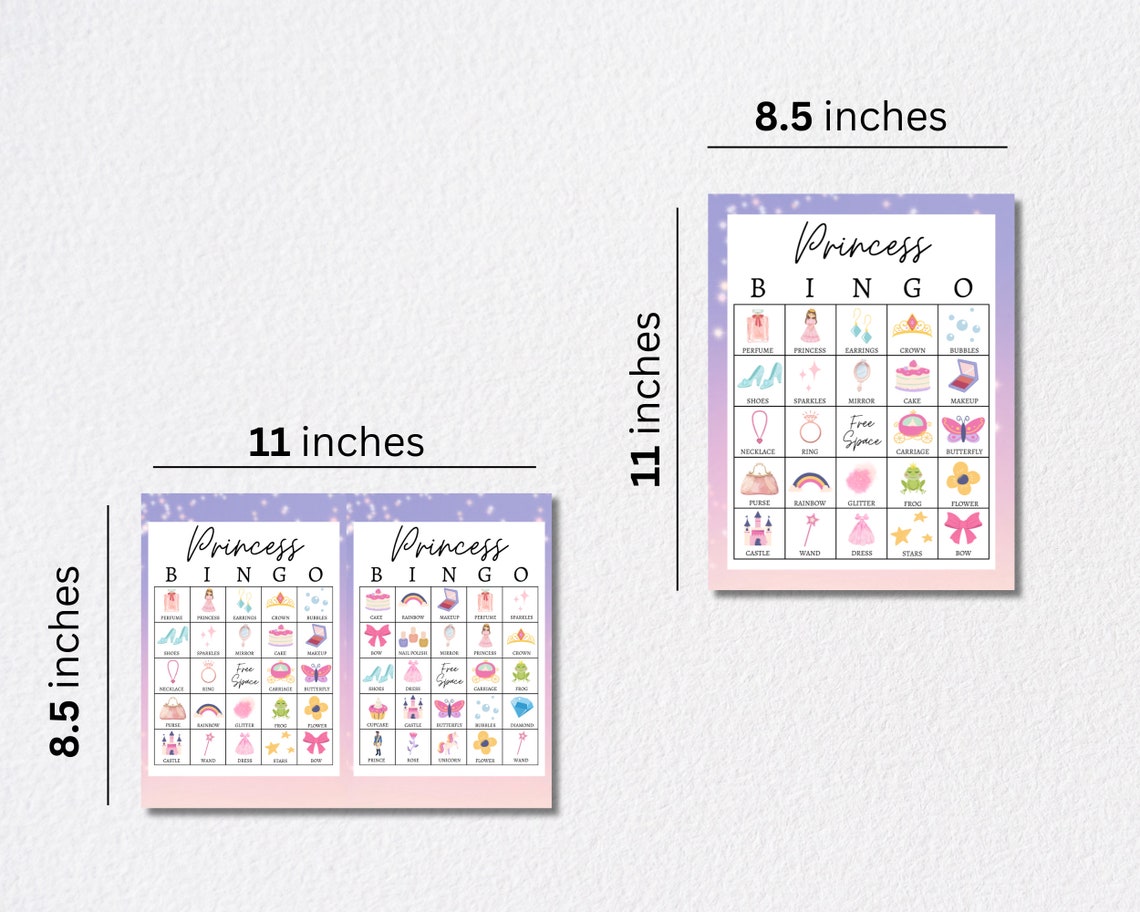 Princess Bingo Cards, Princess Birthday Party Game, Printable Sleepover ...
