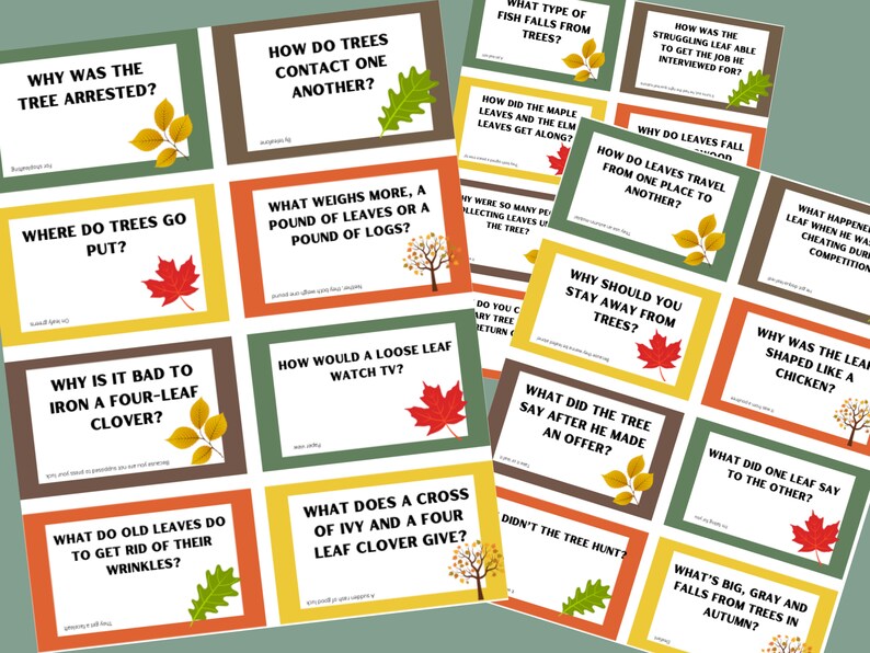 Leaf Joke Cards, Printable Autumn Lunchbox Notes for Kids - Etsy