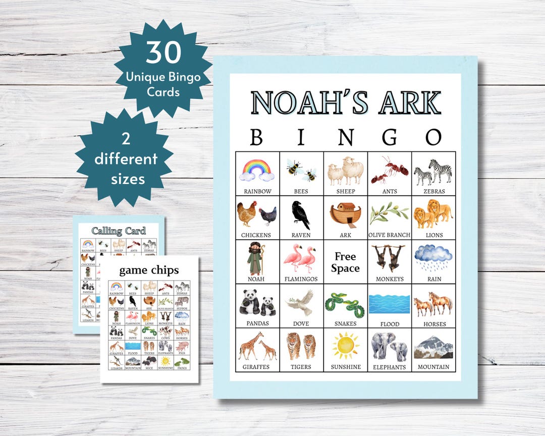 Noah's Ark Bingo Cards, Bible Stories Party Game for Kids, Teens, and ...