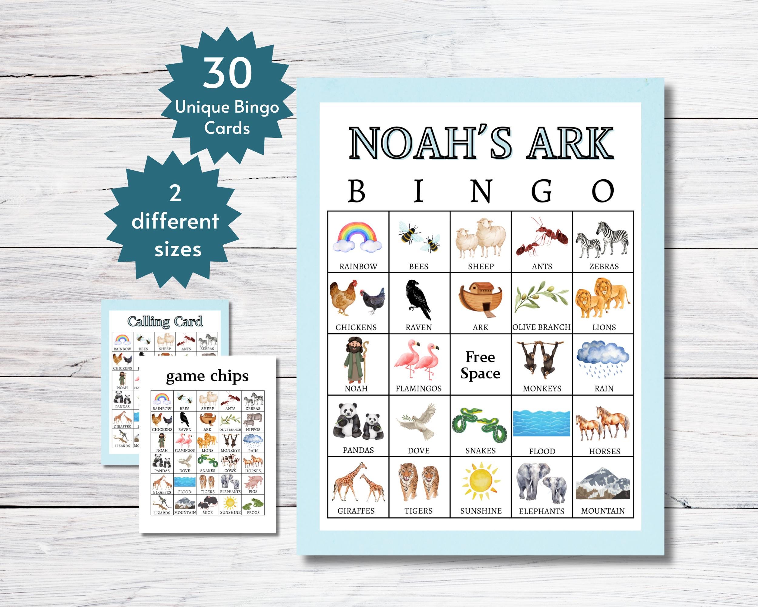 Noah's Ark Bingo Cards, Bible Stories Party Game for Kids, Teens, and ...