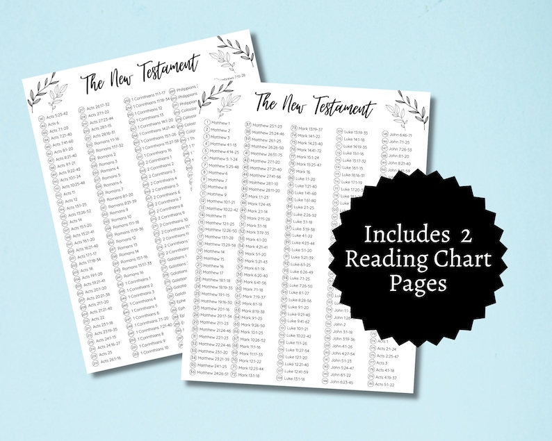One Year New Testament Reading Chart, 365 Day Bible Reading Tracker ...