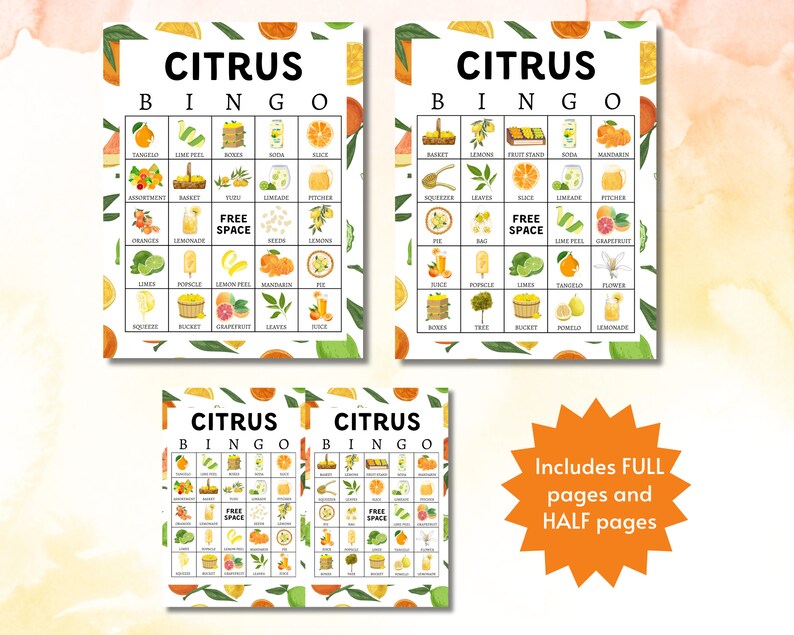 Citrus Bingo Game, Printable Fruit Party Activity for Kids, Teens, and ...