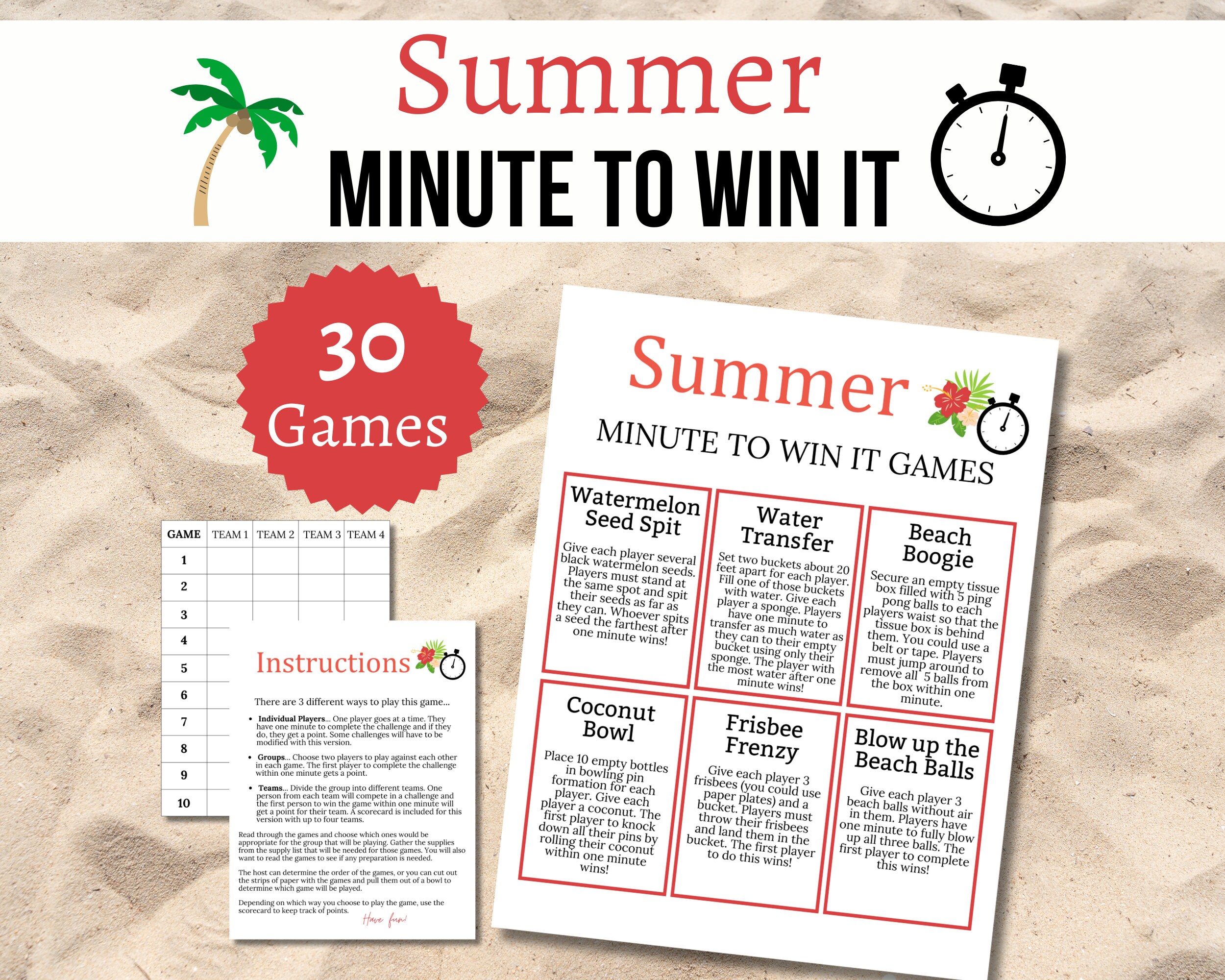 Summer Minute to Win It Games, Printable Luau Party Games for Kids ...