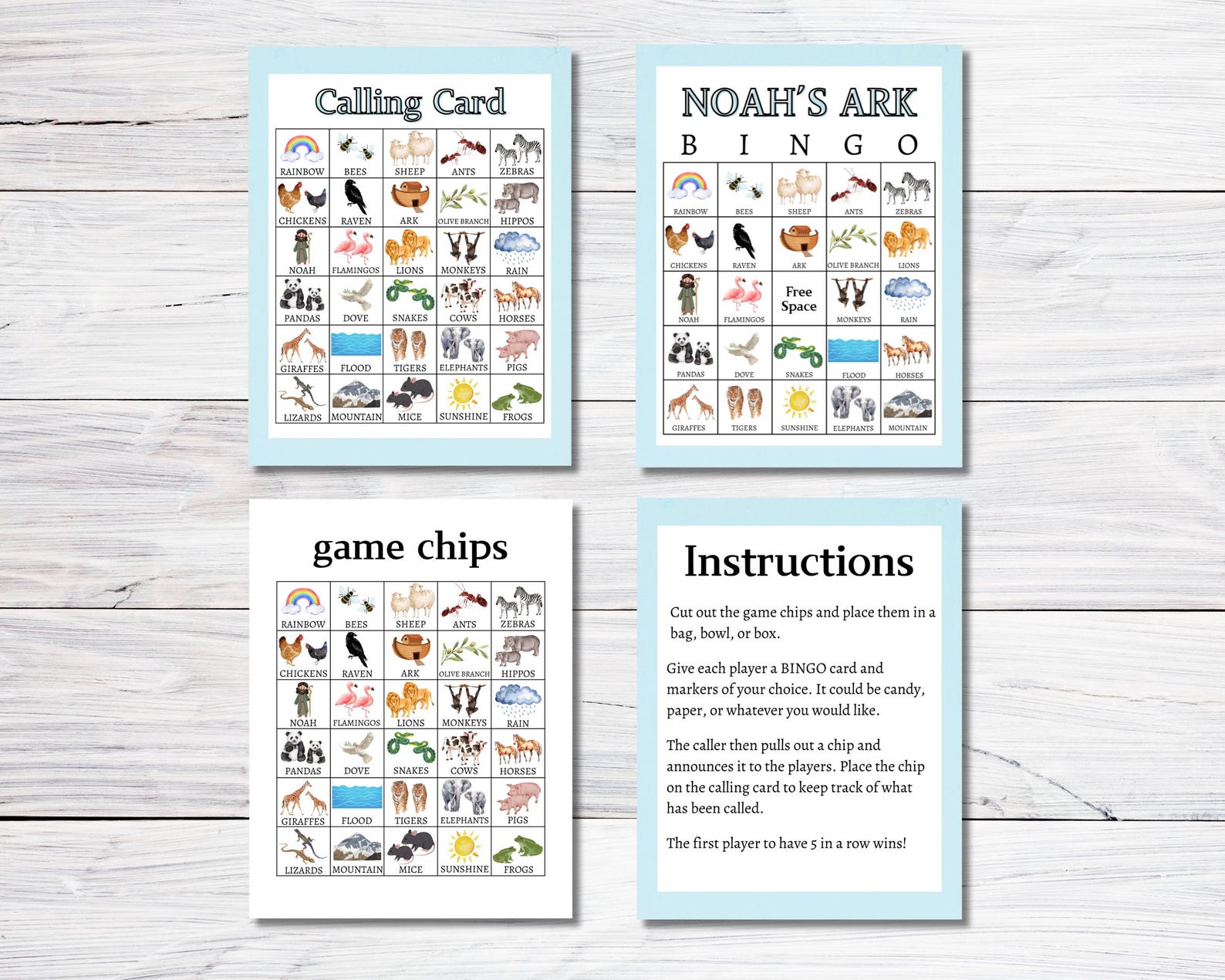 Noah's Ark Bingo Cards, Bible Stories Party Game for Kids, Teens, and ...