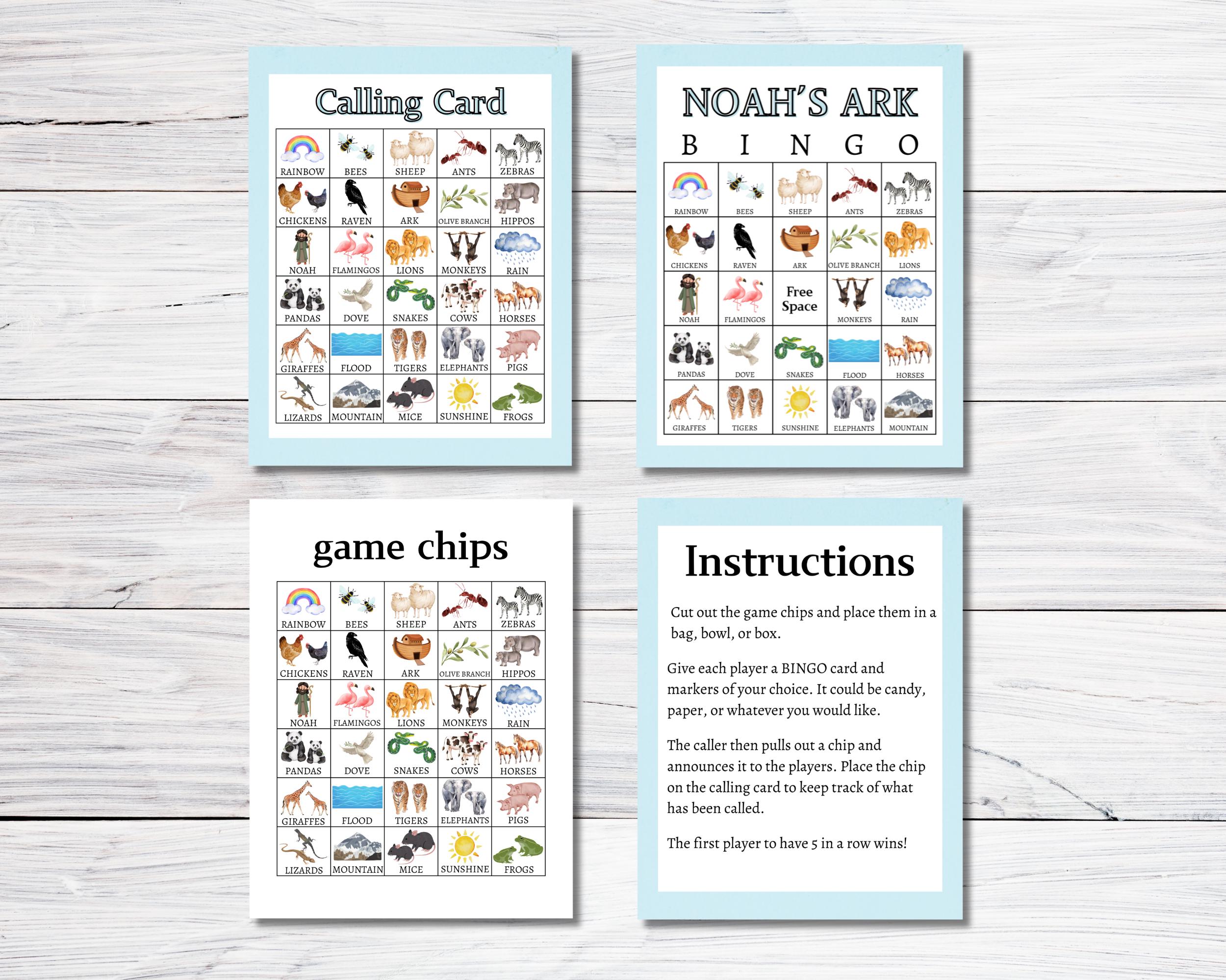 Noah's Ark Bingo Cards, Bible Stories Party Game for Kids, Teens, and ...