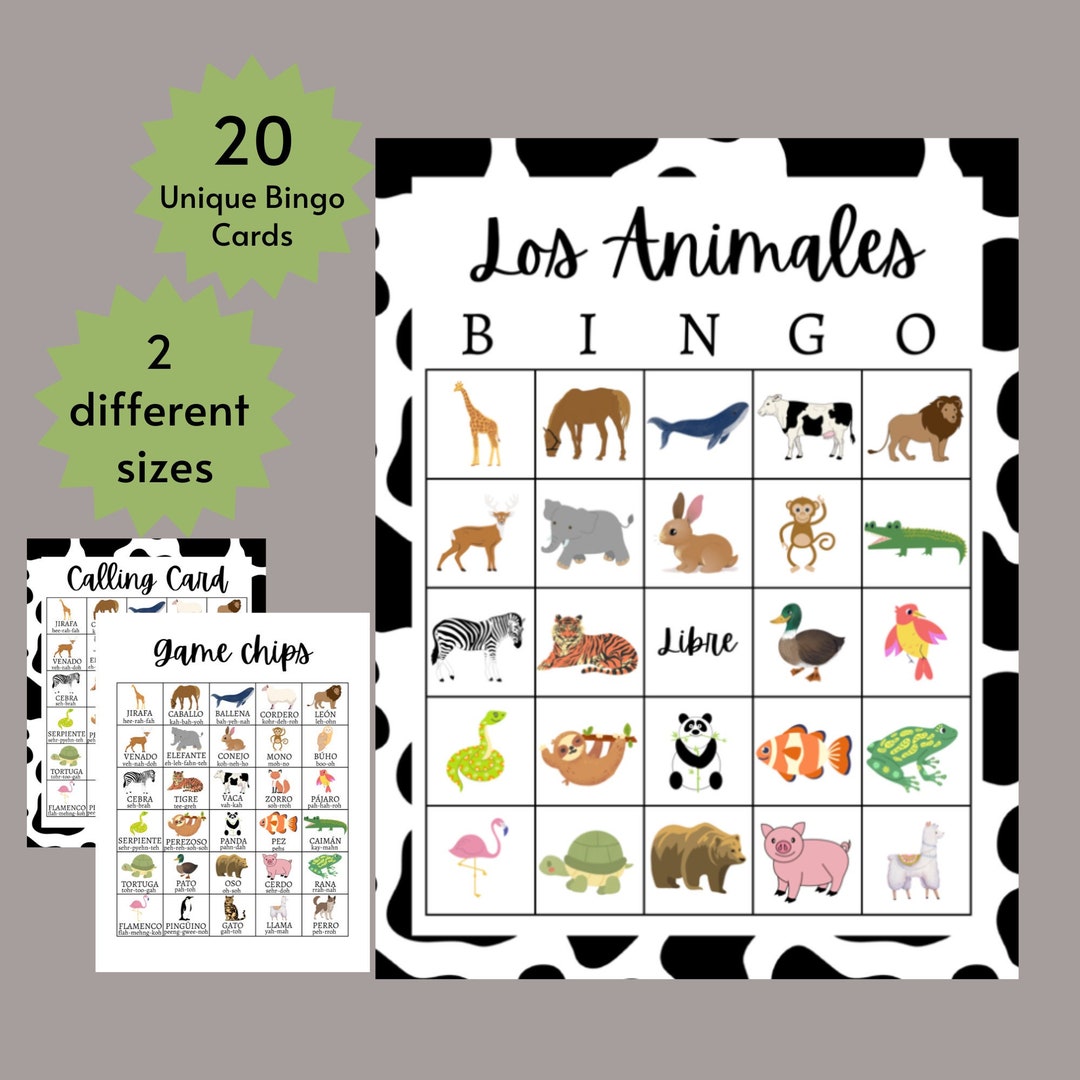 Animals Spanish Bingo Cards Spanish Learning Game for Kids - Etsy
