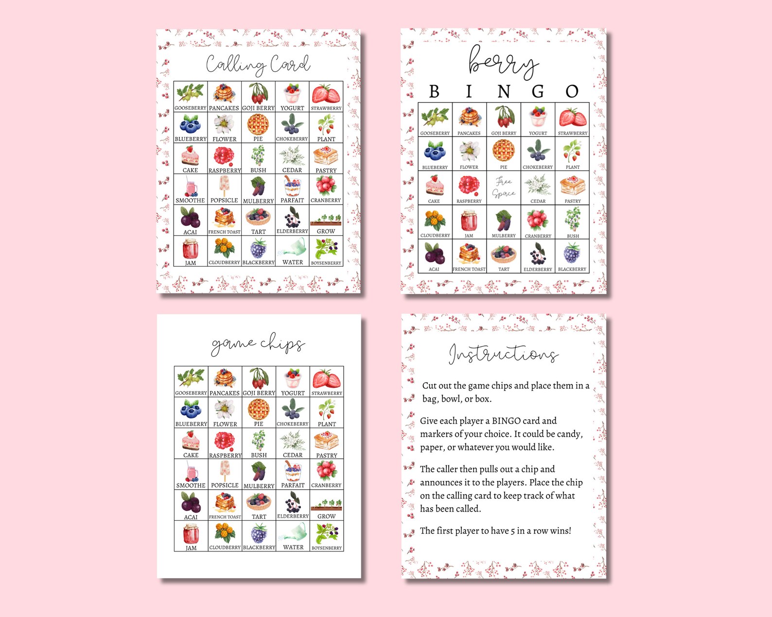 Berry Bingo Cards, Printable Berries Themed Party Game for All Ages ...