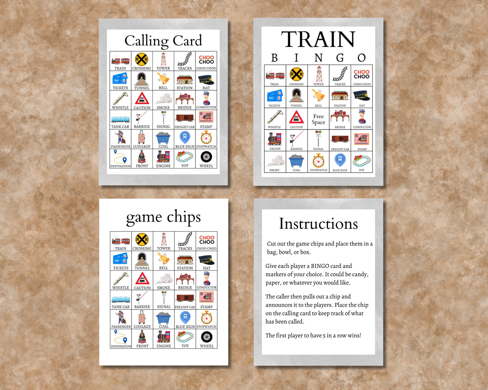 Train Bingo Cards, Printable Railroad Party Game for Kids, Teens, and ...