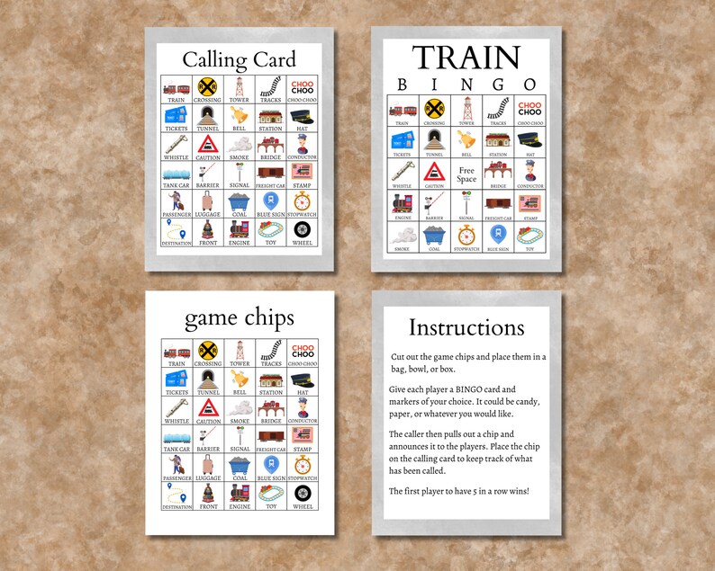 Train Bingo Cards, Printable Railroad Party Game for Kids, Teens, and ...