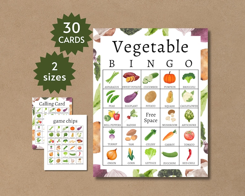 Vegetable Bingo Cards, Printable Vegetable Party Game for Kids, Teens ...