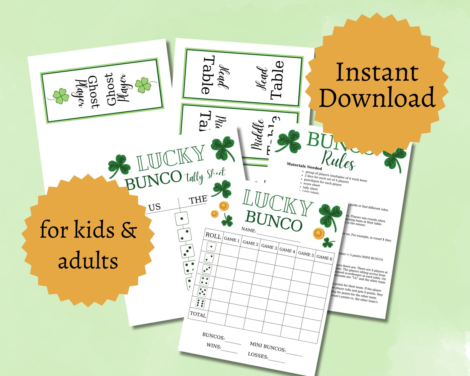 St. Patrick's Bunco, Printable Lucky Bunco Bundle, Saint Patricks Day ...