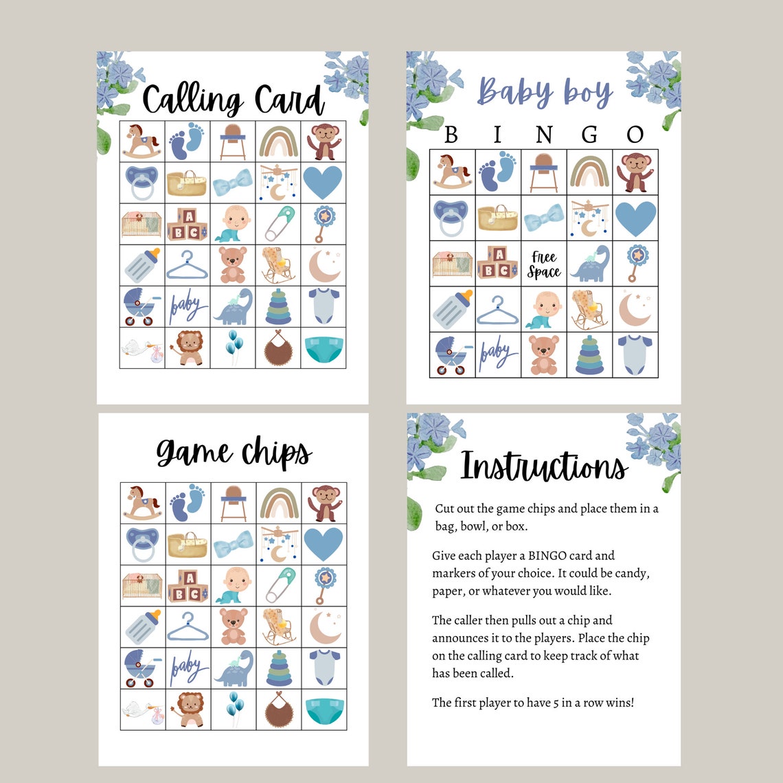 Baby Shower Bingo, Baby Boy Bingo Game, Baby Shower Games Printable ...