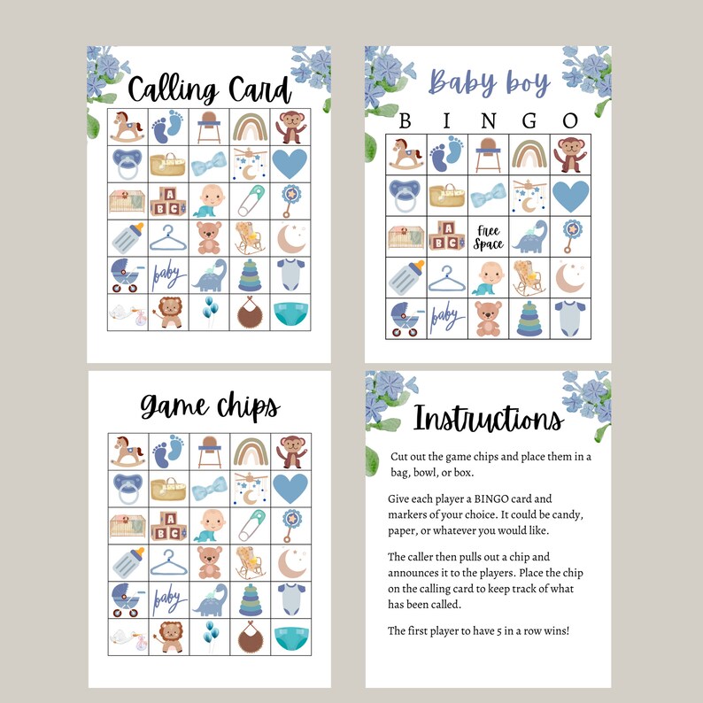 Baby Shower Bingo, Baby Boy Bingo Game, Baby Shower Games Printable ...