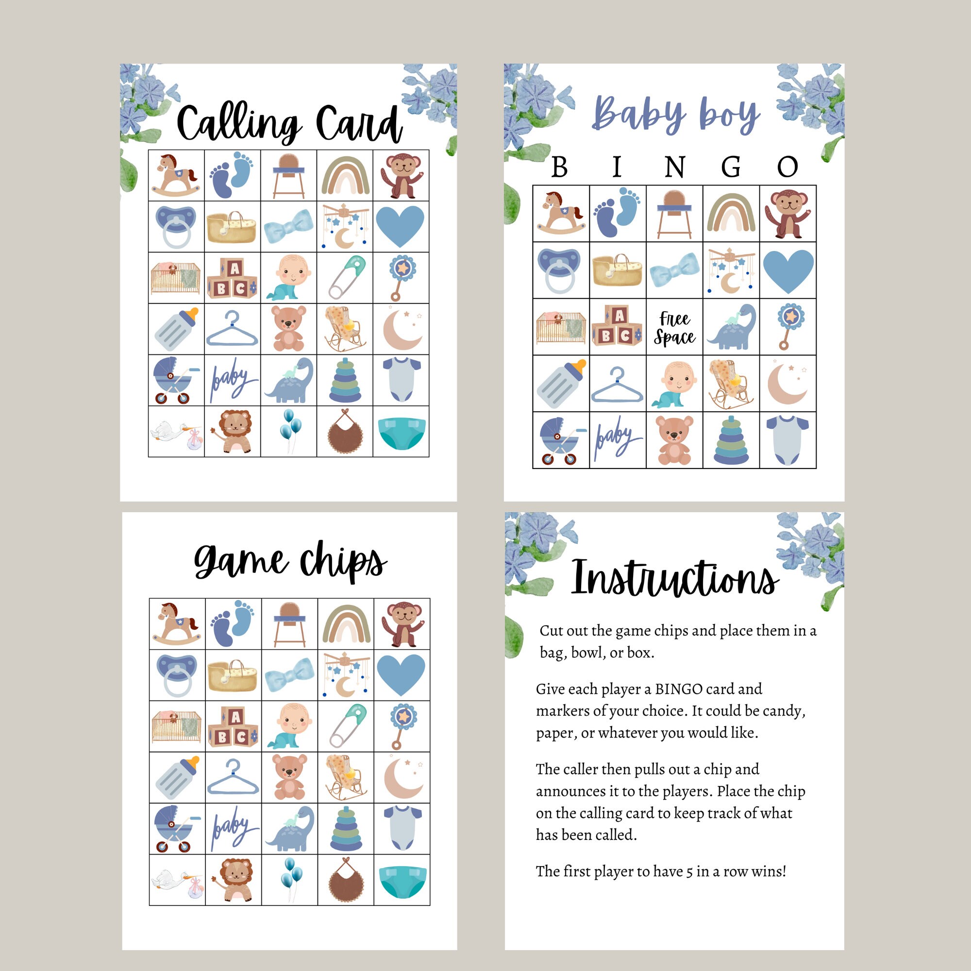 Baby Shower Bingo, Baby Boy Bingo Game, Baby Shower Games Printable ...