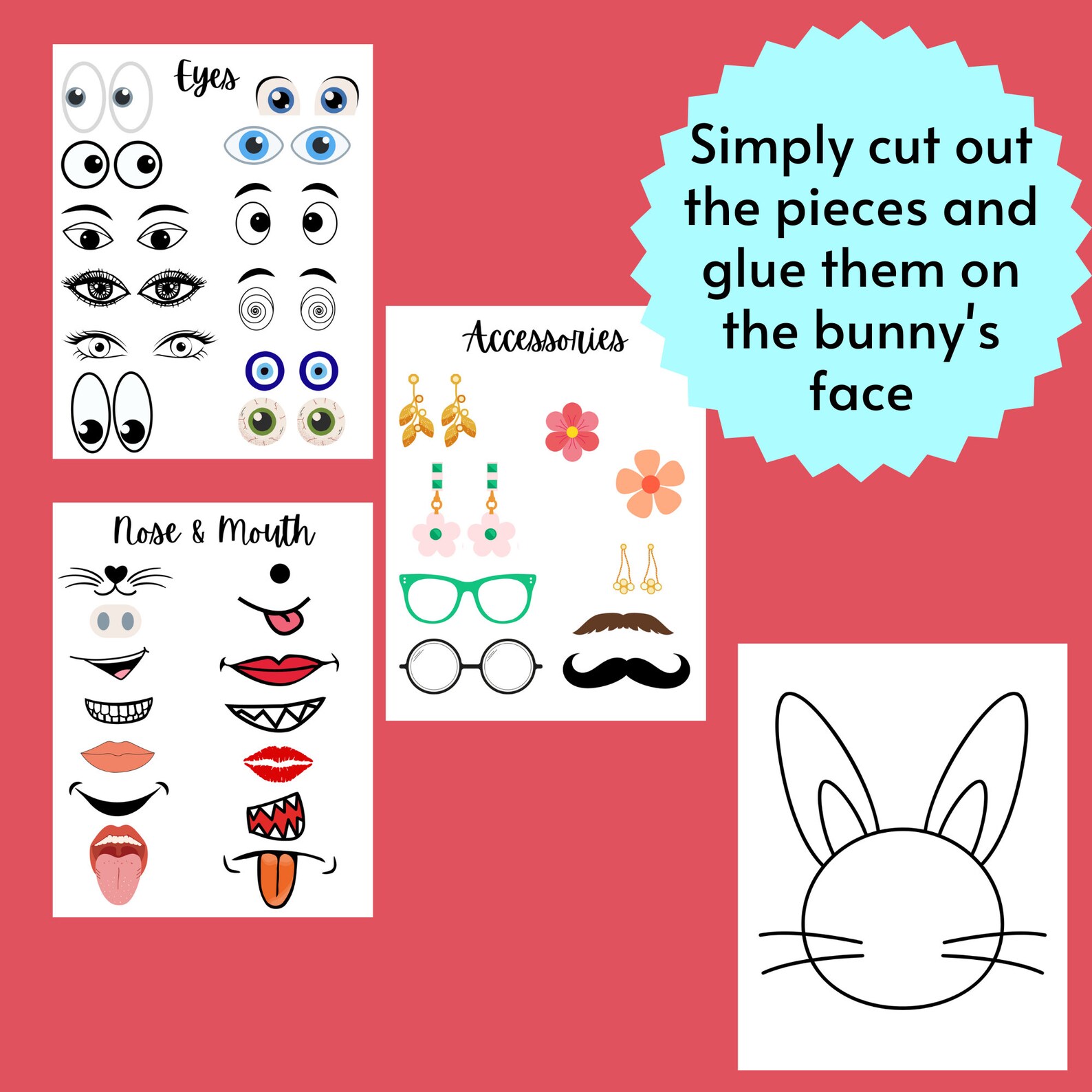Easter Bunny Craft for Kids, Printable Build Your Own Easter Bunny Face ...