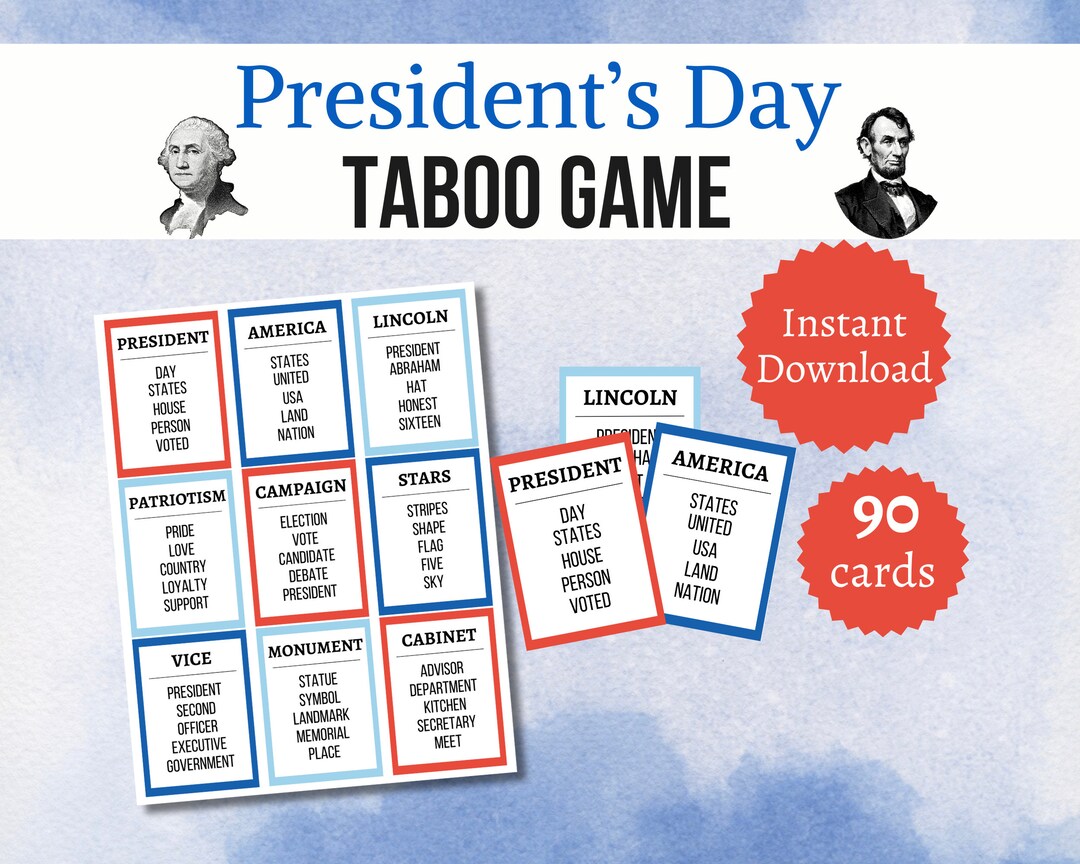 President's Day Taboo Game, Printable President Trivia Activity, USA ...