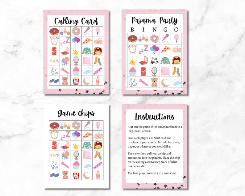 Pajama Party Bingo Cards, Printable Slumber Party Game for Kids, Girls ...