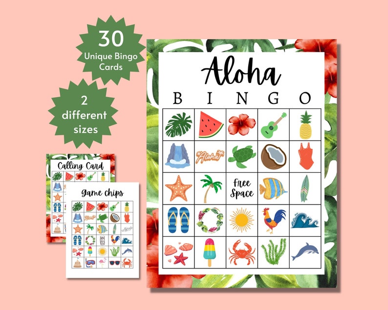 Aloha Bingo Cards, Summer Luau Party Game for Kids, Teens, and Adults ... Aloha Bingo Cards, Summer Luau Party Game for Kids, Teens, and Adults ...