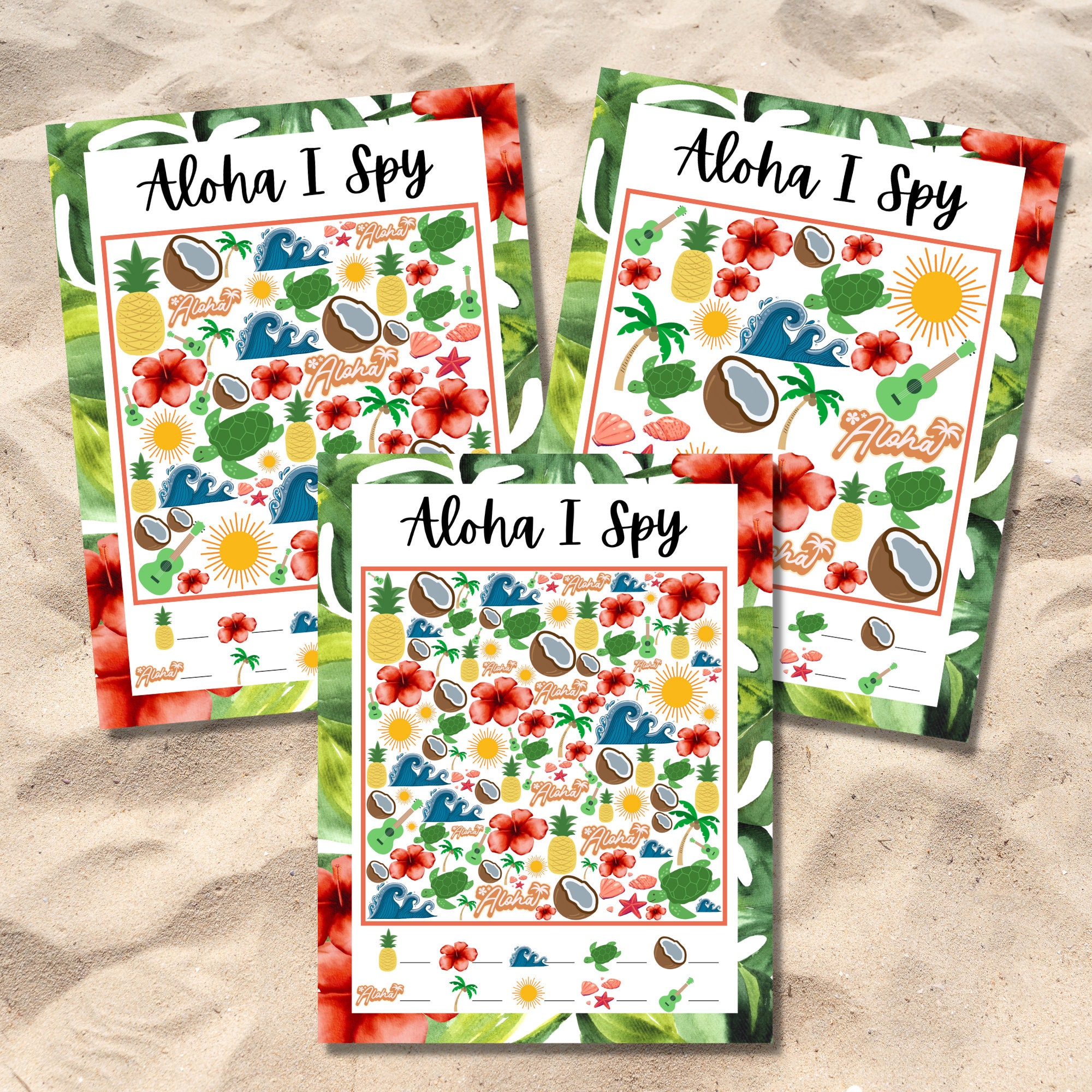 Aloha I Spy Game, Luau Party Games for Kids, Summer Counting Worksheets ...