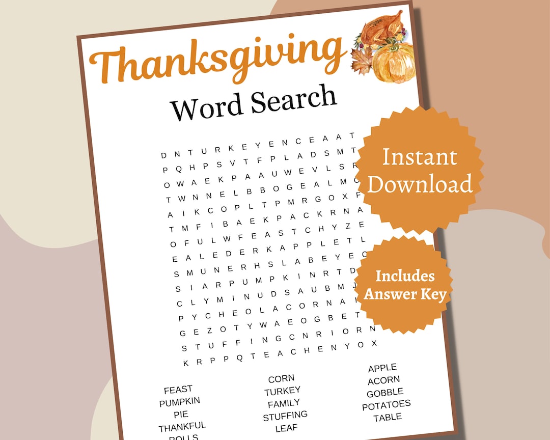 Thanksgiving Word Search, Printable Fall Activity, Thanksgiving ...