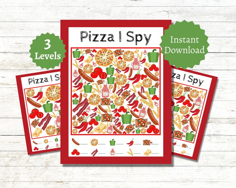 Pizza I Spy Game, Printable Pizza Party Games for Kids, Counting ...