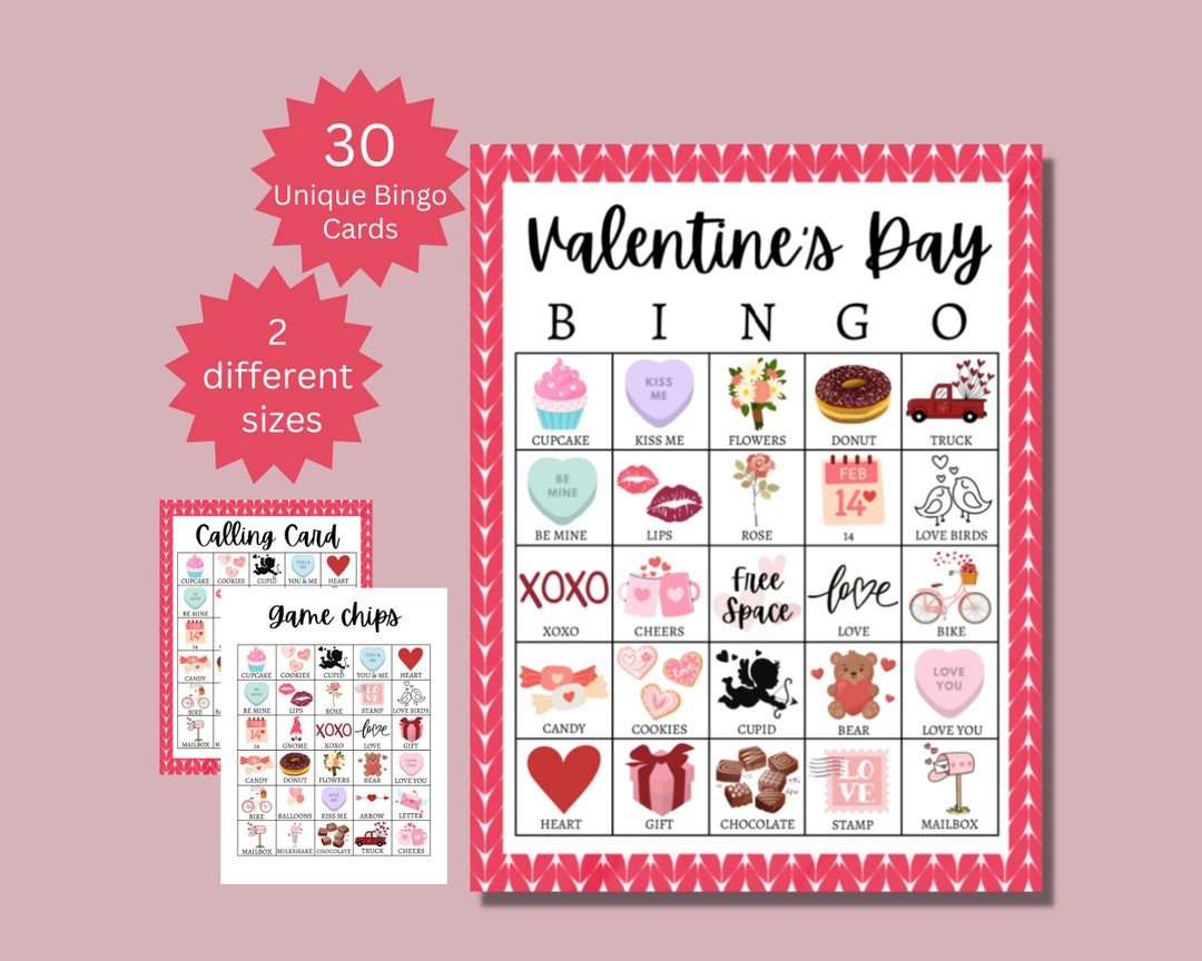 Valentine's Day Bingo Cards, Printable Valentine's Party Game for Kids ...