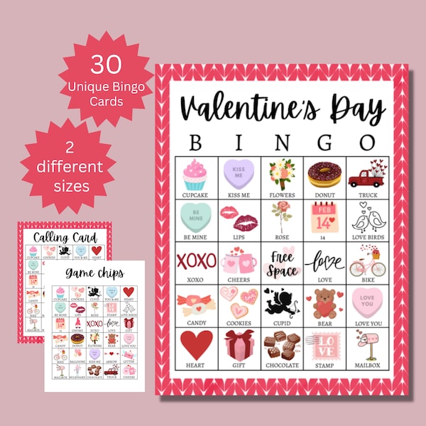Valentine Bingo Cards - Etsy